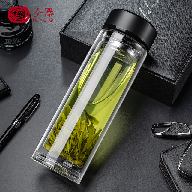 Glass Cup Water Cup Men's Tea Cup 2024 New heat and explosion -proof large capacity double ...