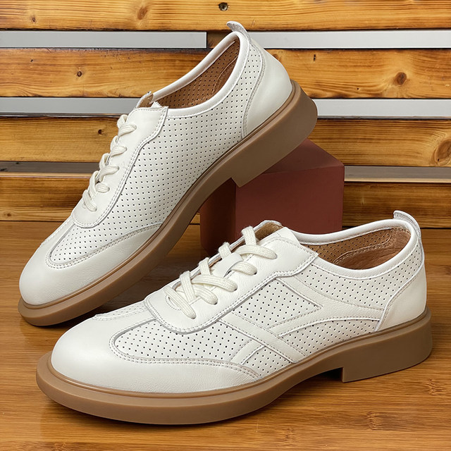Garlic and dao style summer hollow white leather shoes genuine leather ...