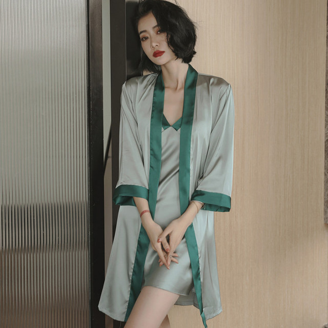 Pajamas, high-end women's summer ice silk thin sexy sling breast pad ...