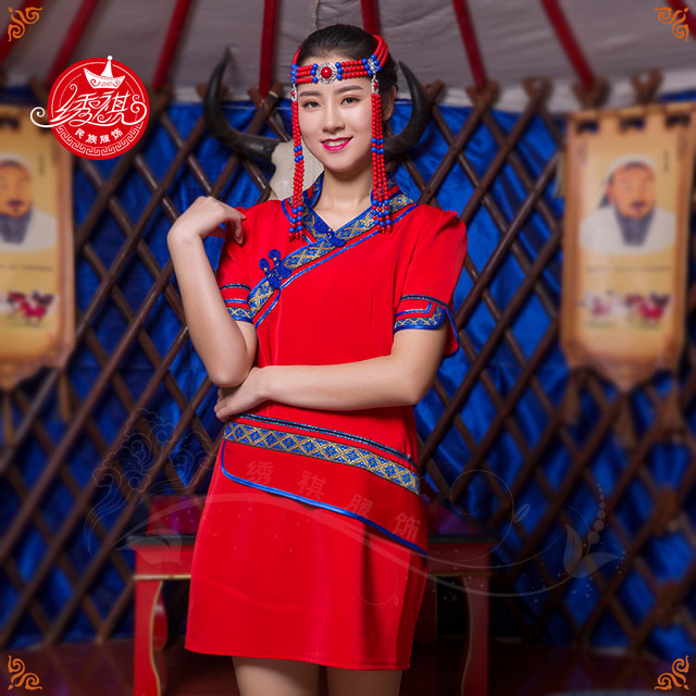 New women's Mongolian clothing short Mongolian robe lifestyle daily wear ethnic clothing wedding ...