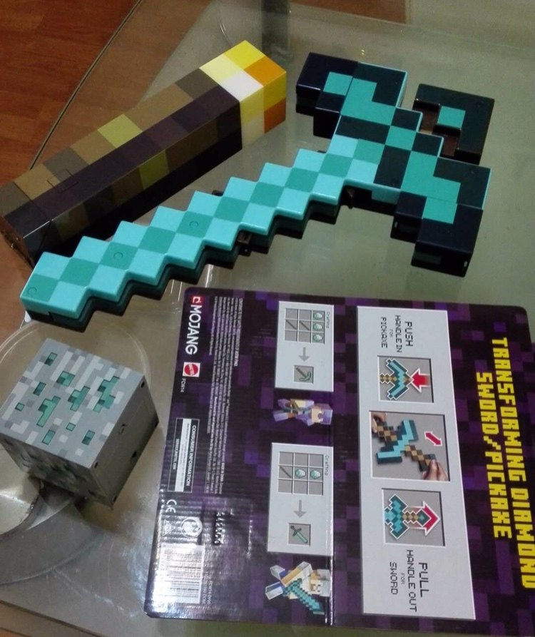 Minecraft Toy Diamond Sword Pickaxe 2-in-1 Plastic Deformable Weapon ...