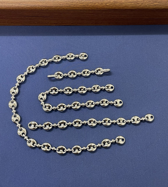 S925 Silver Entry Edition Solid Pig Nose 7mm Coffee Bean Extended Chain Bracelet DIY Banzhu and ...