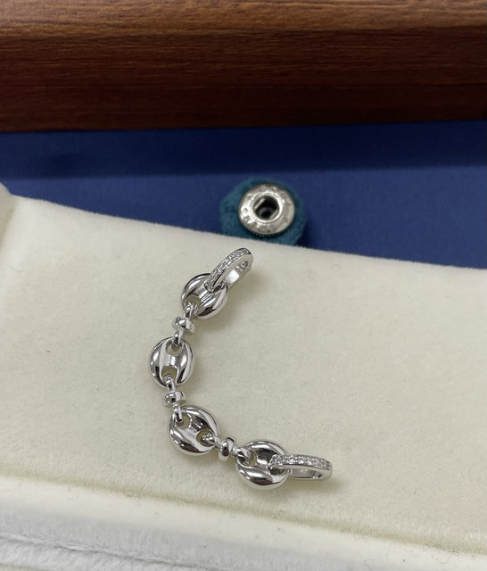 S925 Silver Entry Edition Solid Pig Nose 7mm Coffee Bean Extended Chain Bracelet DIY Banzhu and ...