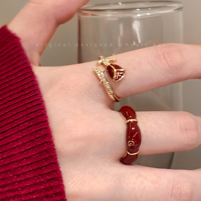 Angola red color drip glaze rose opening ring female retro temperament ...