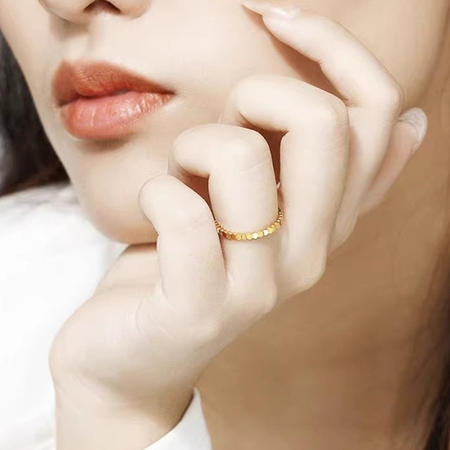 Chao AG Yue Shing Gold Ring Full Gold 5G Honeycomb Simple Circle Solid ...