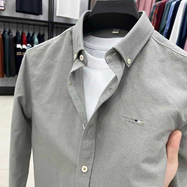 100% pure cotton ~ foreign trade shirt men's long-sleeved autumn middle ...