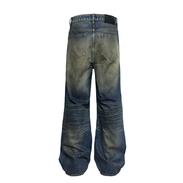 JCAESAR DIRTY DENIM dark blue dirty dyed ruined jeans natural whiskers VINTAGE distressed