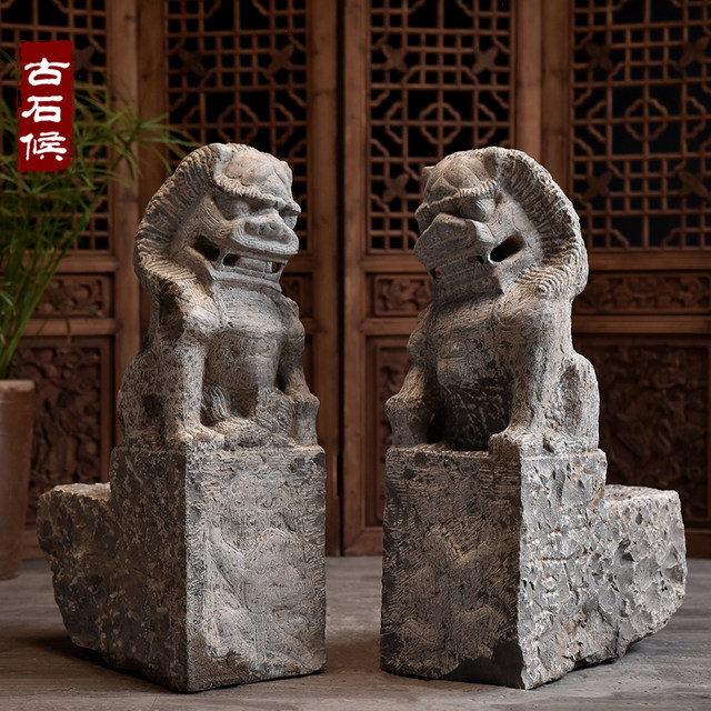 Gate pier holding drum stone pier old stone carving small stone lion ...