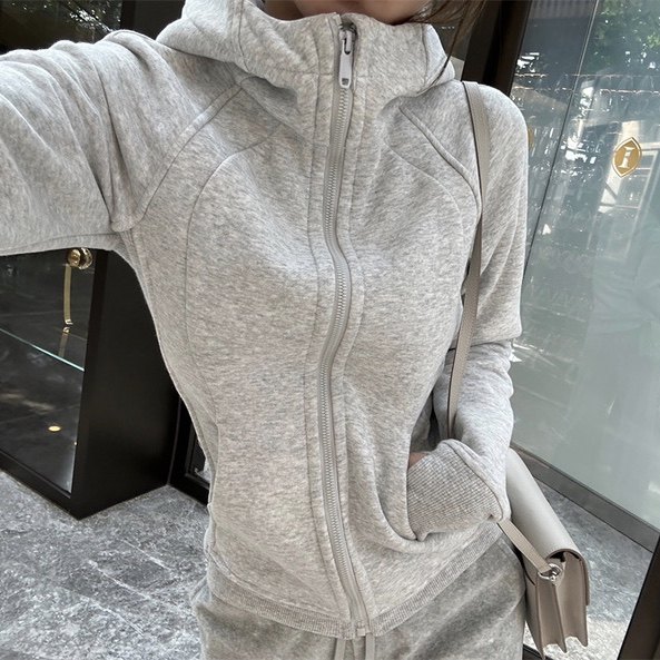 2025 new tight women's top short waist jacket sky blue slim sweatshirt