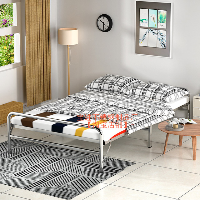 Stainless steel folding bed Stainless steel folding bed Thickened adult ...