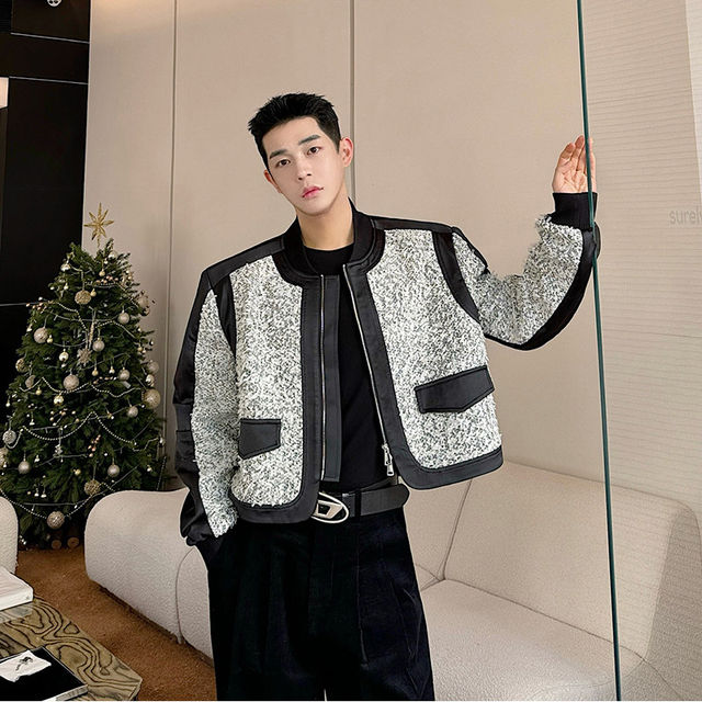 Niche design contrast color splicing small fragrance style short jacket ...