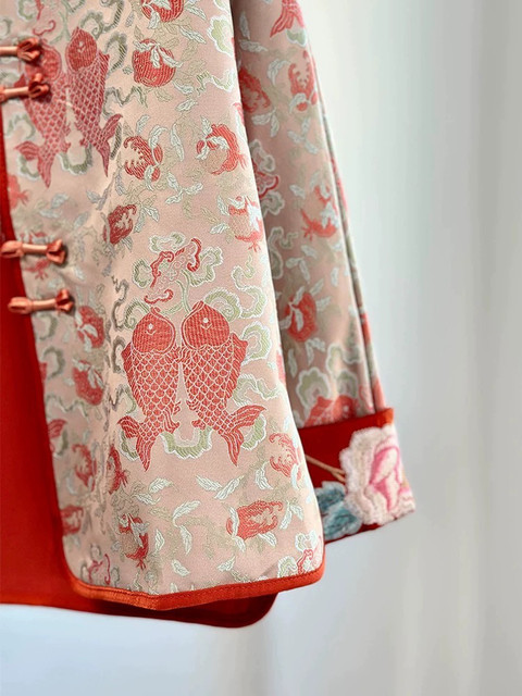 New Chinese style red koi jacquard jacket light Chinese style round ...