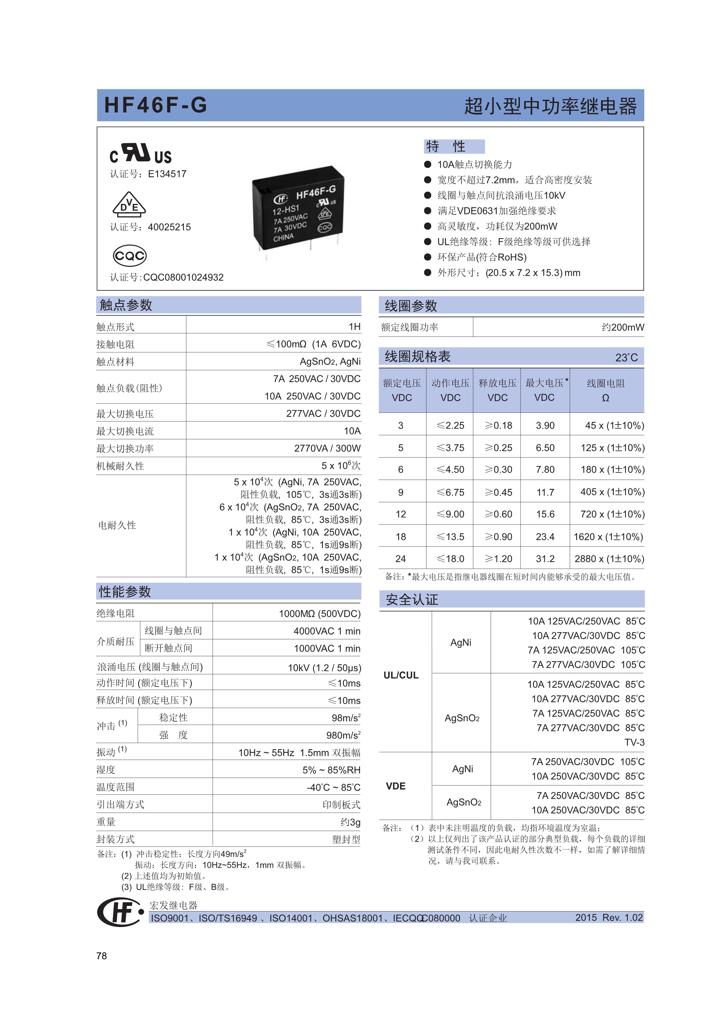 Hongfa Relay HF46F-G-005 012 024-HS1 5V 12V 24V DC Electromagnetic Relay