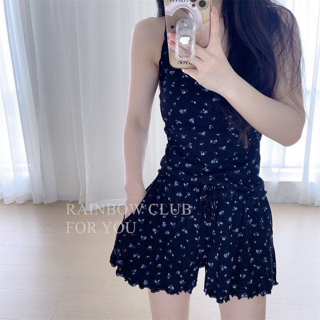 Two -color summer with chest pads threaded vest and shorts, elastic ...