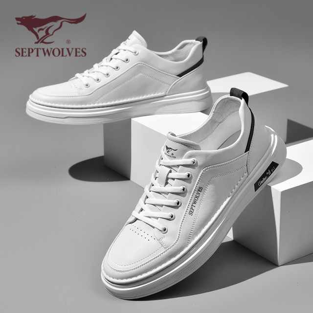 Seven Wolf casual leather shoes men's 2025 new autumn white board shoes ...