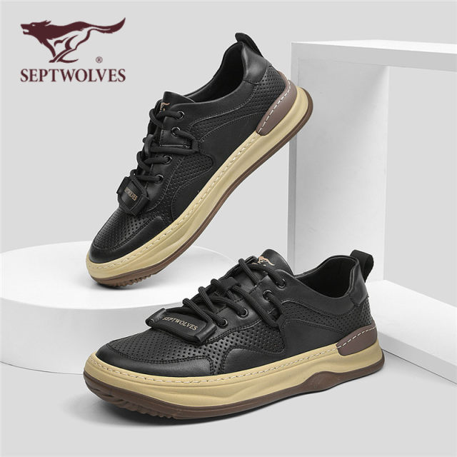 Septwolves casual leather shoes winter versatile mesh trendy men's ...