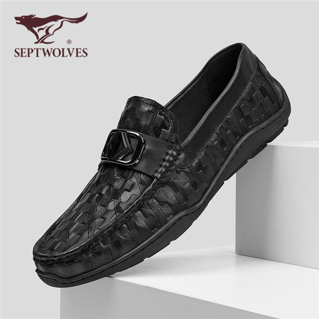 Septwolves Slip-On Beanie Shoes Winter New Black Loaf Toe Layer Cowhide ...