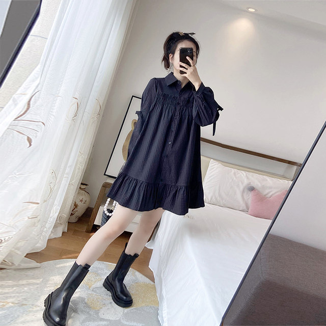 Korean style shirt dress loose large size slimming A-line ruffle design ...