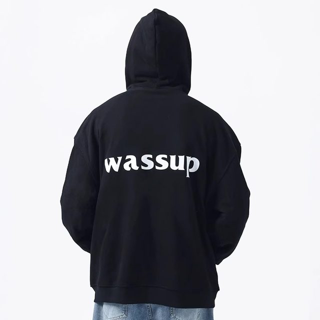 WASSUP trendy brand letter LOGO hooded zipper sweatshirt men's autumn ...