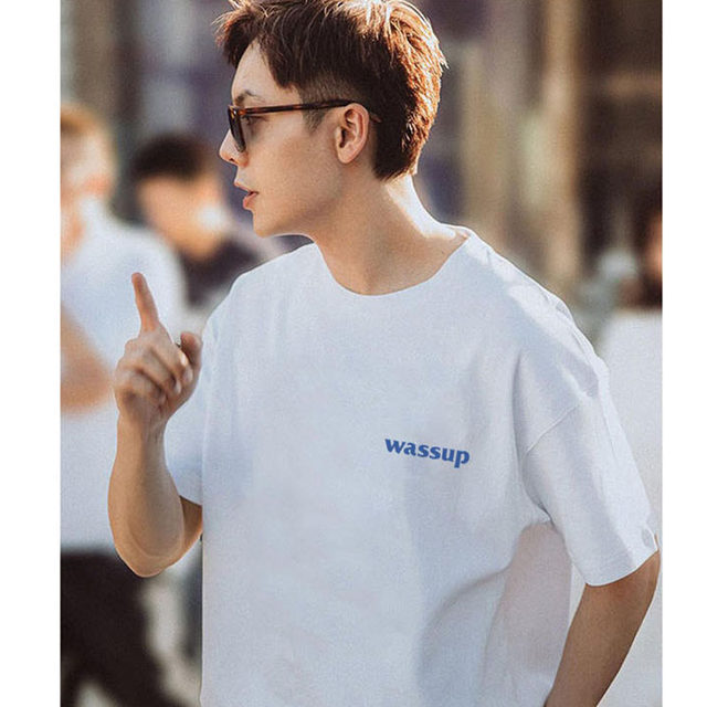 WASSUP trendy brand short-sleeved T-shirt men's round neck summer ...