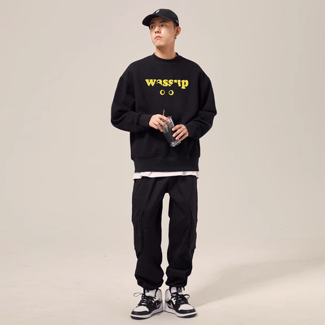 WASSUP cartoon trendy brand cat round neck sweatshirt for men and women ...