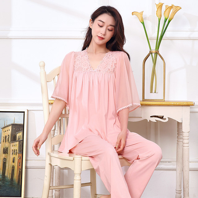 Temperament pajamas 2025 summer short-sleeved mid-sleeved trousers suit ...