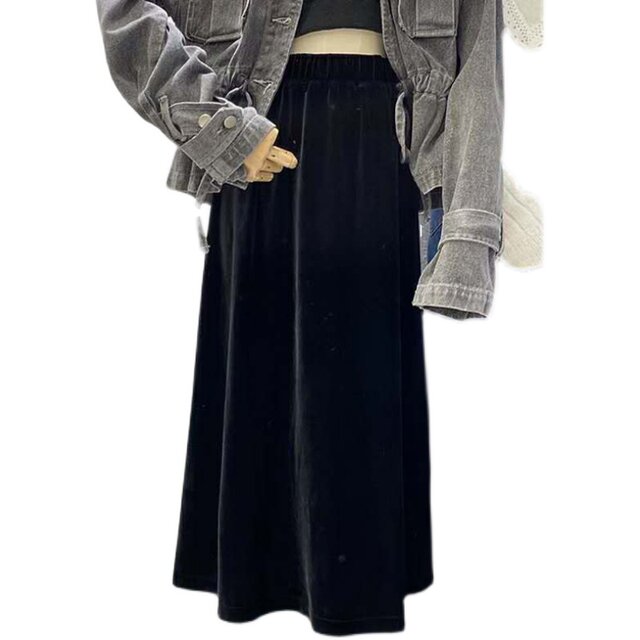 Large size 2024 autumn and winter new high -waisted A -line long skirt fat mm slim skirt gold ...