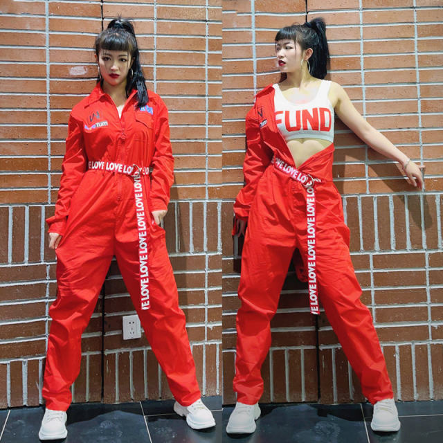 Festive Annual Party Dance Costumes Red Overalls One-piece Men's and ...