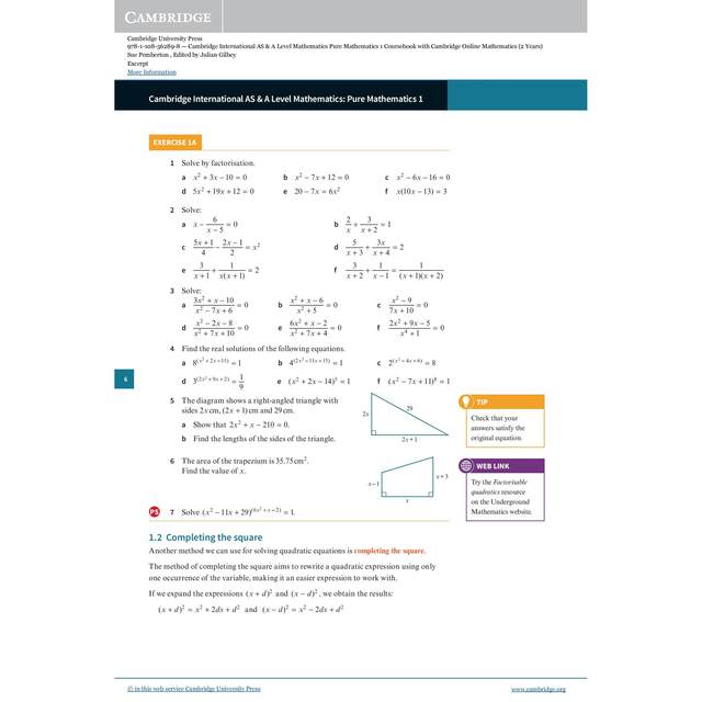 ALevel International High School Mathematics Course Cambridge Oxford ...