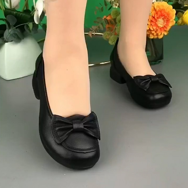 Genuine leather single shoes for women 2023 summer new round toe thick ...