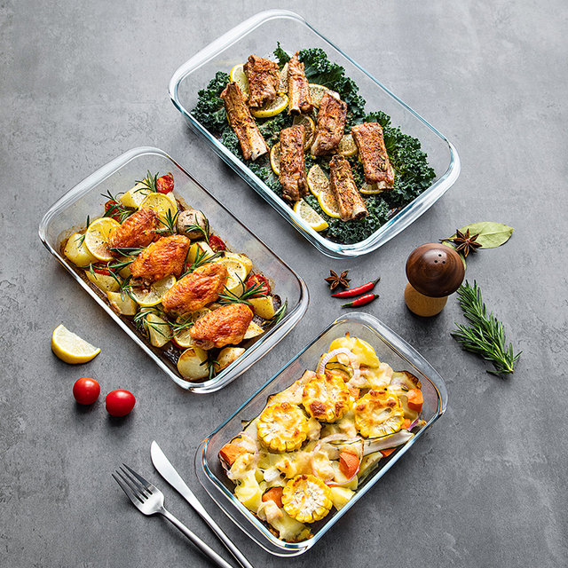 Steel glass rectangular grilled fish plate microwave oven oven, steamed ...