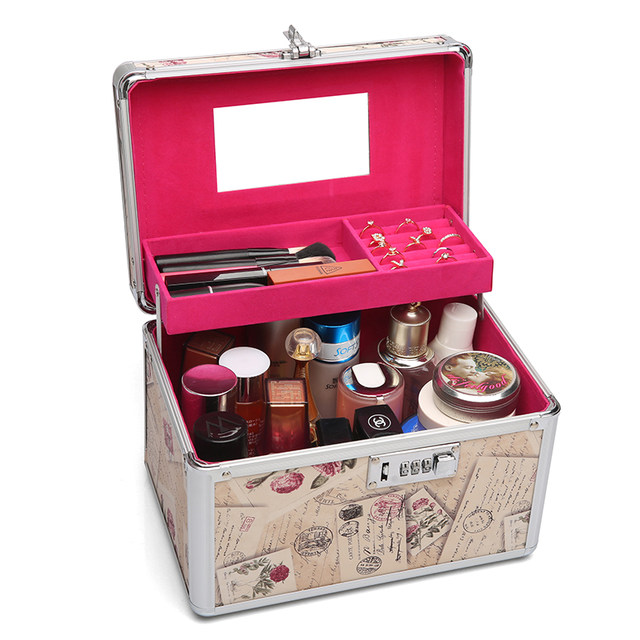 Aluminum alloy makeup box hand raised double -layer large -capacity ...