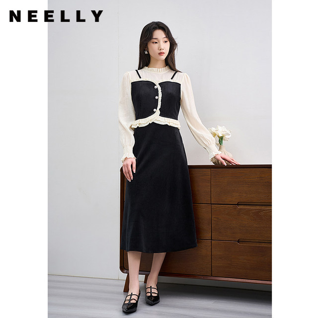 NEELLY French niche fake two-piece dress for women with a gentle and ...