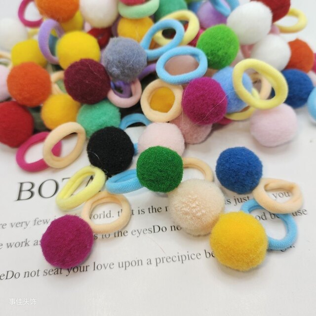 Girl color wool ball hair rope super cute rubber band new kindergarten ...