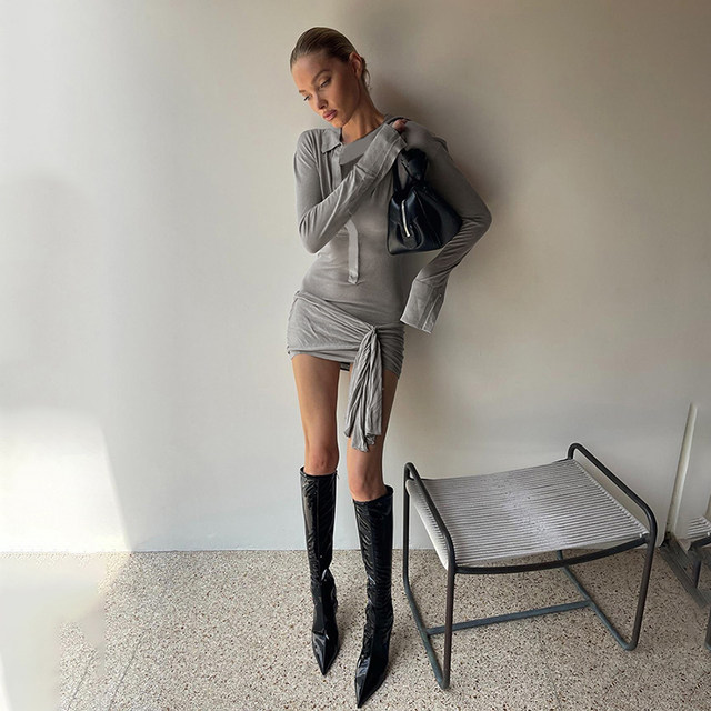 Kliou fashion trend ins retro lava dress women's design sense folds ...