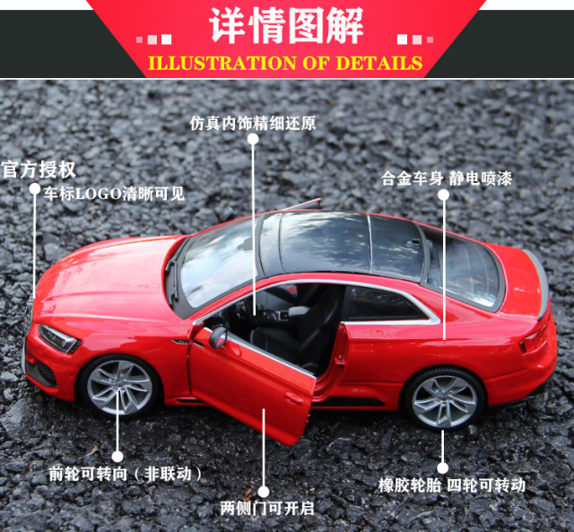 Bien Midea 1/24 Audi RS5 simulation alloy car model ornament gift