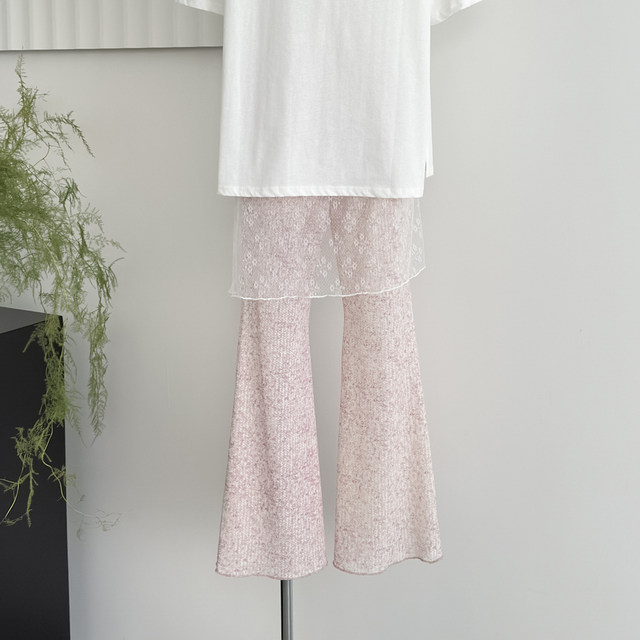 French sweet simple lace spliced wide-leg pants 2025 spring pink high ...