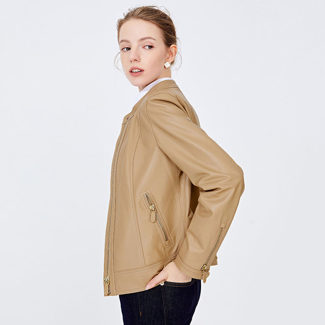 [Sheepskin] Navigare Italian dinghy khaki leather jacket women's spring ...