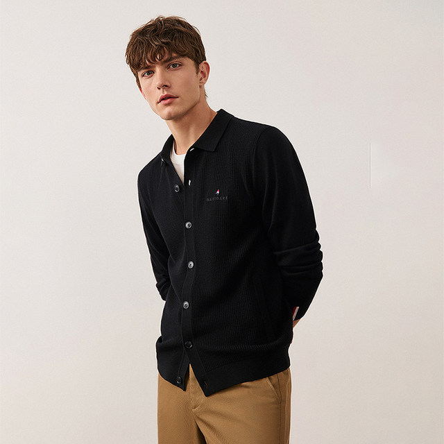 [Pure Wool] Navigare Italian small sailing black sweater jacket men's ...