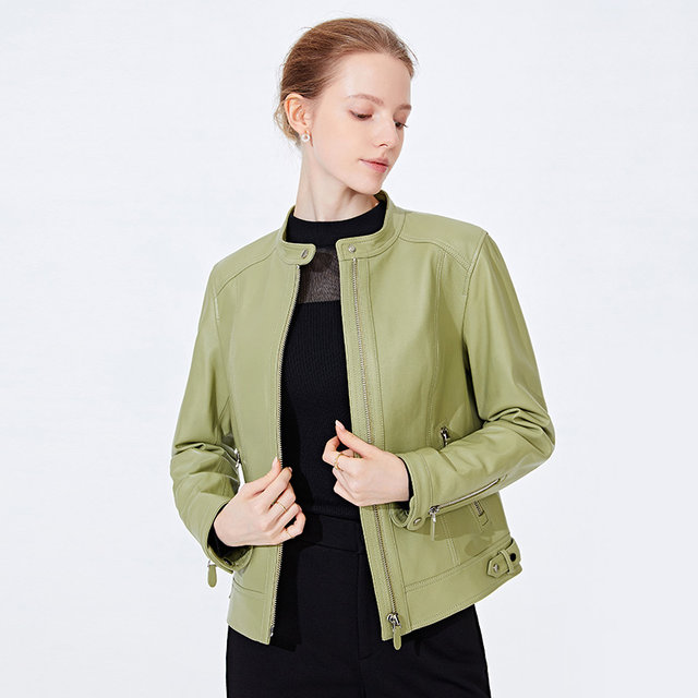 [Sheepskin] Navigare Italian dinghy khaki leather jacket women's spring ...