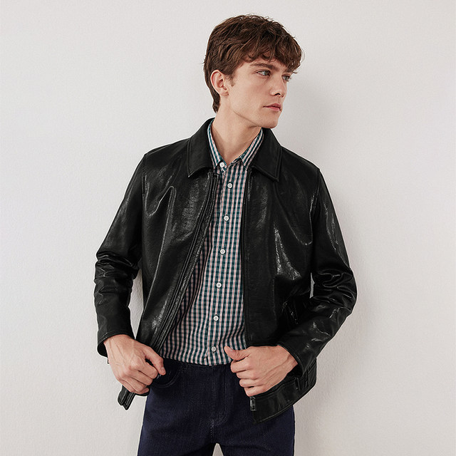 [Sheepskin] Navigare Italian small sailing black casual leather jacket ...