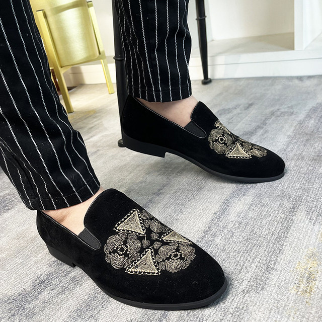 Loafer shoes men's embroidered casual leather shoes social spirit young ...