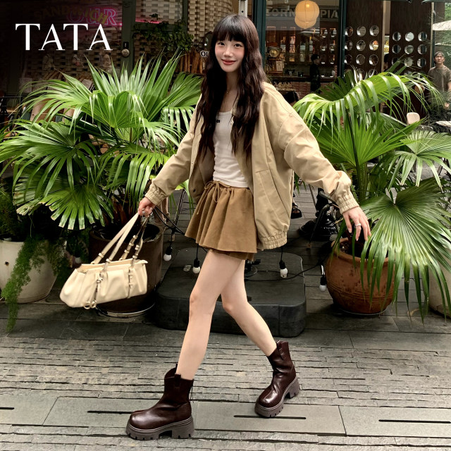 TATA his her boots women's 2025 winter short boots Maillard plus velvet ...