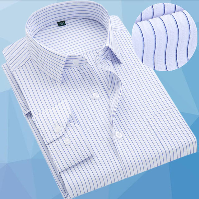 Spring men's long-sleeved shirt blue and white striped business formal ...