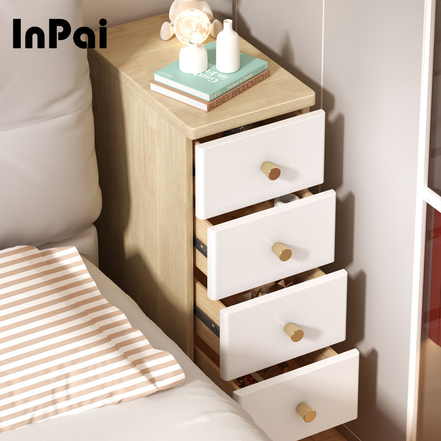 Ultra-narrow solid wood bedside table, slotted cabinet, four-drawer ...
