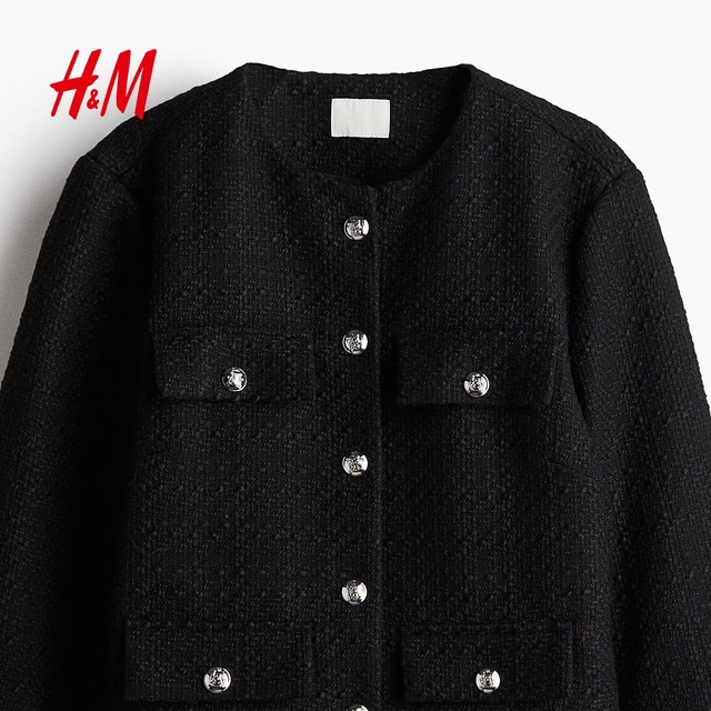 HM women's short jacket autumn tweed golden little fragrant style round ...