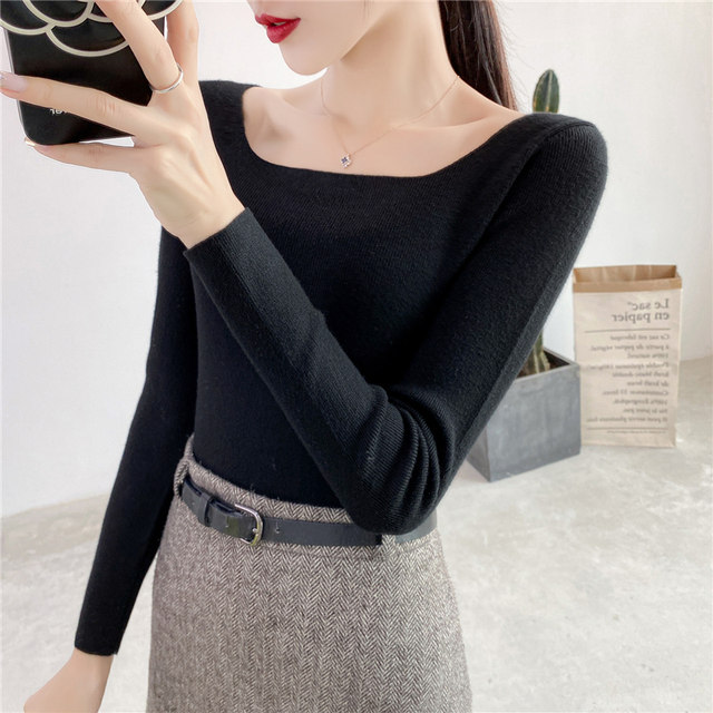 Autumn and winter 2024 new slim -fitting tight -fitting square collar ...