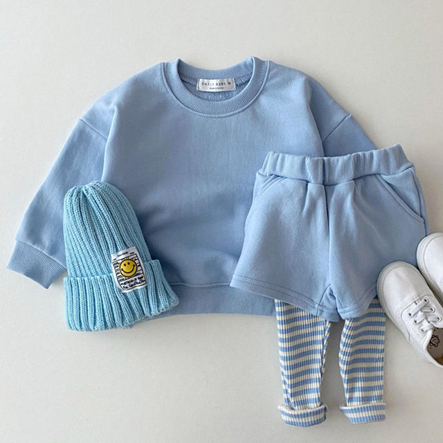 ins candy color sweatshirt pants two-piece set for boys and girls ...