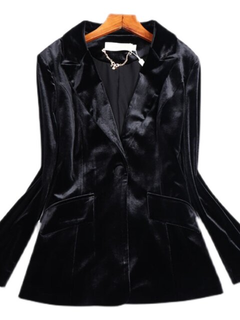 Xuan Ying Landi Spring 2025 New Gold Velvet Small Suit Suit Collar Long ...