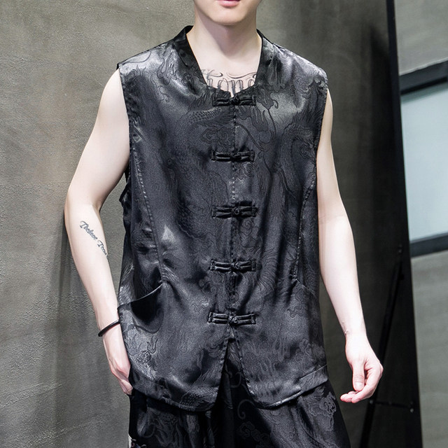 Chinese style men's ice silk thin vest men's jacket summer large size ...